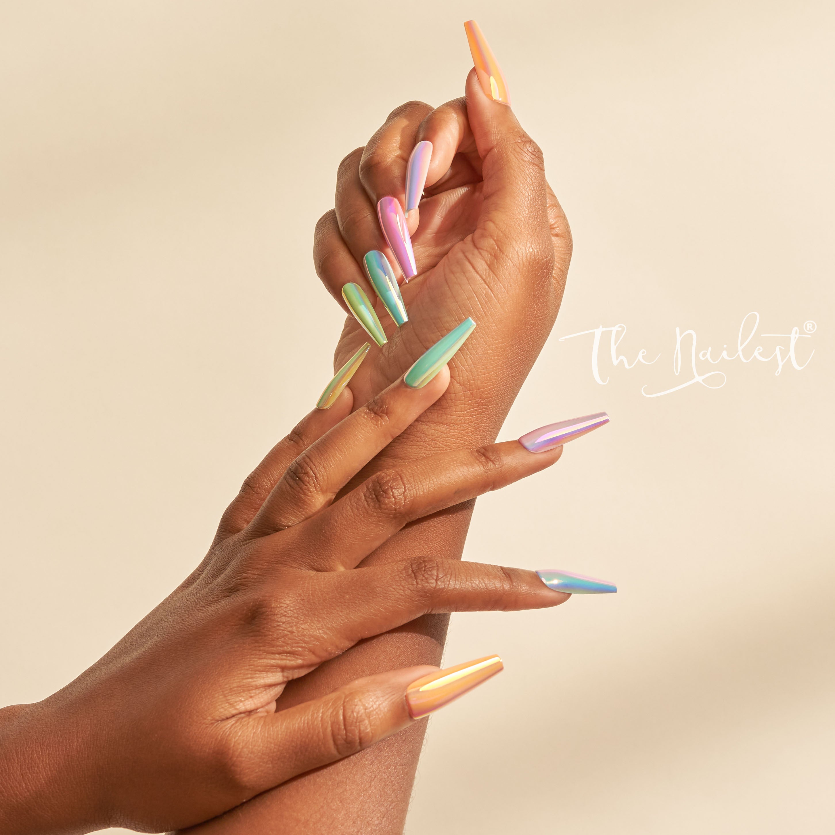 Press On Polychromatic Nails | Colorful Chrome Nails