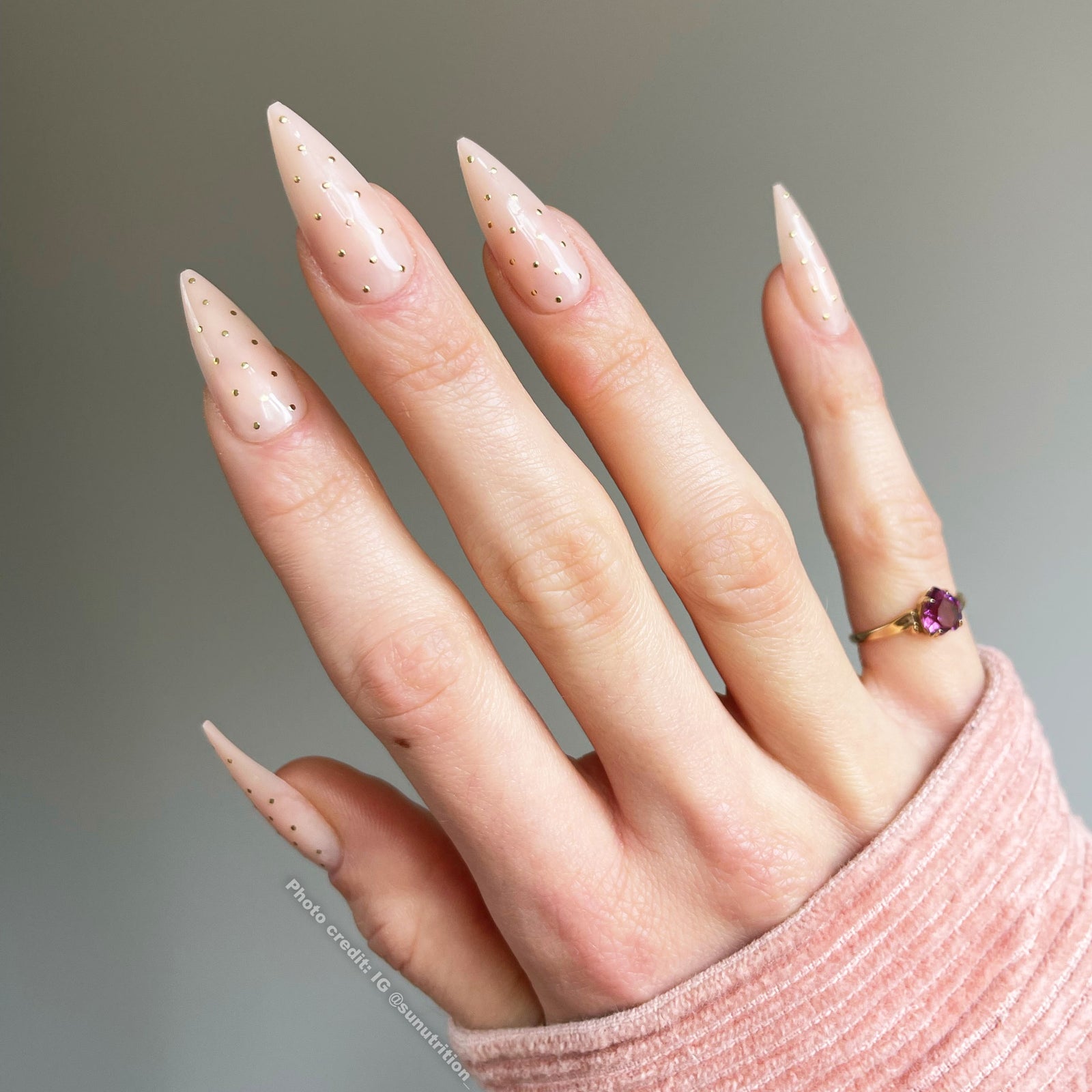 Nude and Gold Polka Dot Press On Nails Medium Stiletto