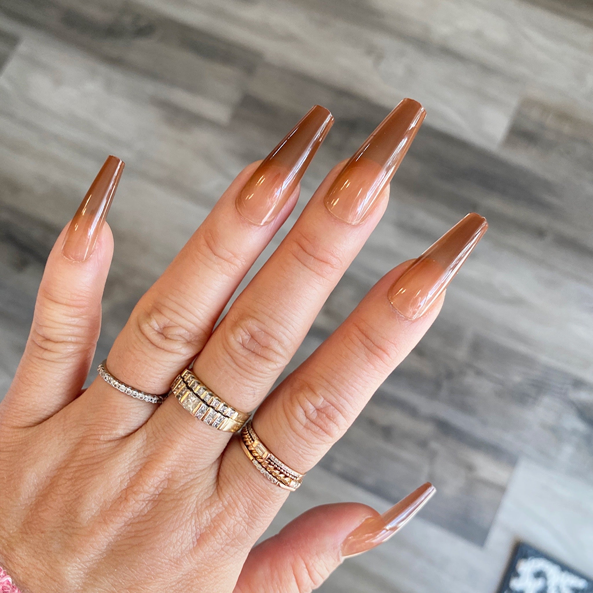 Press On C-Curve Long Coffin Chocolate Milk Nails