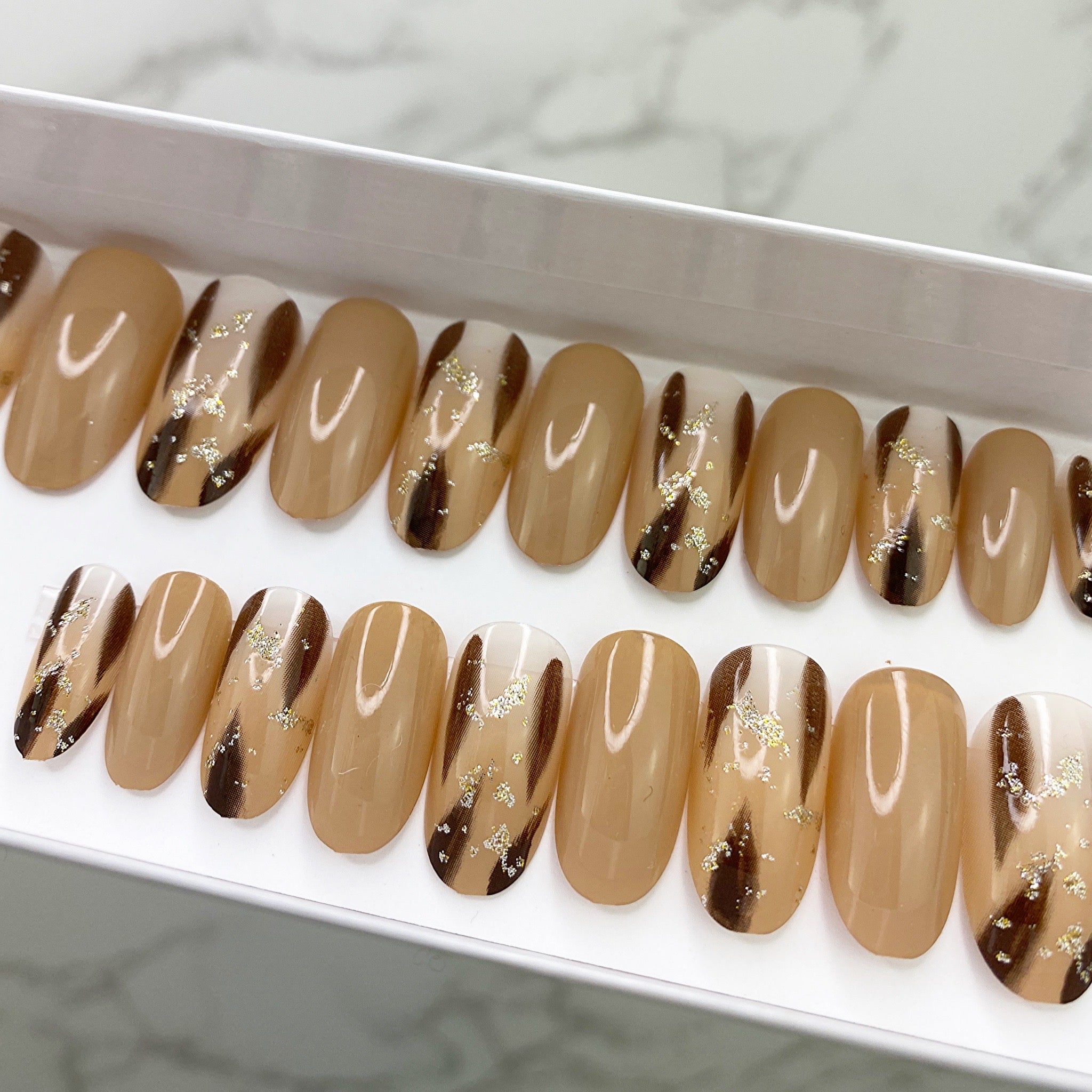 Coffee Bean Nails | Oval Brown and Gold Nails | The Nailest